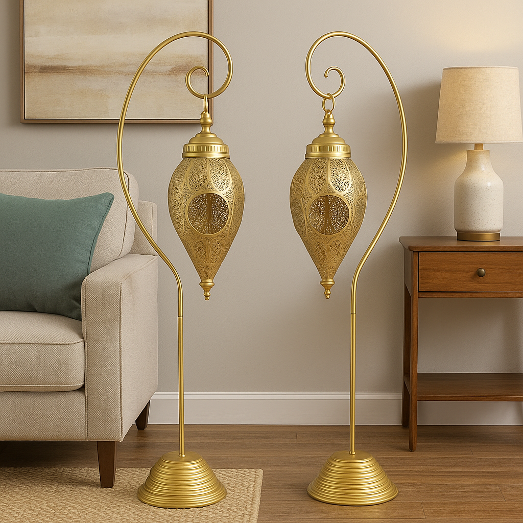 Luxury Golden Hanging Lantern Pair – Decorative Moroccan Style Floor ...