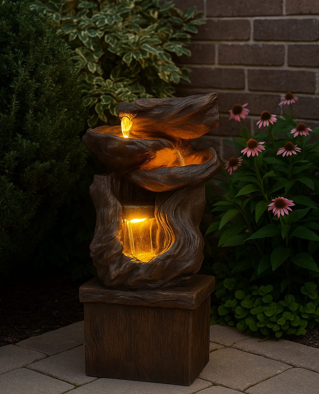 Rustic Tree Trunk LED Water Fountain – Natural Wood Look with Cascading ...