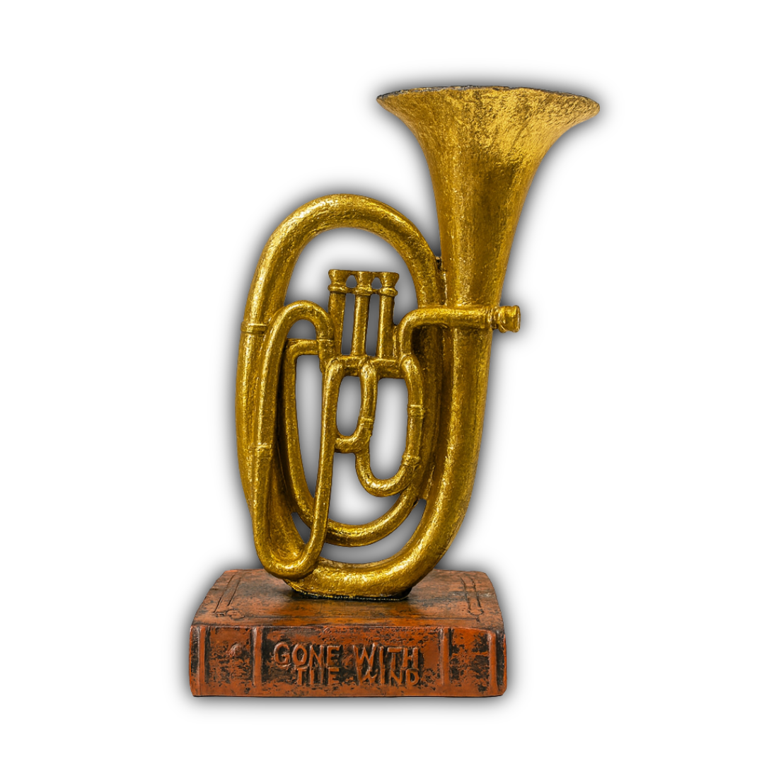Vintage Golden Tuba Figurine on Antique Book Base – Fiber Decorative ...